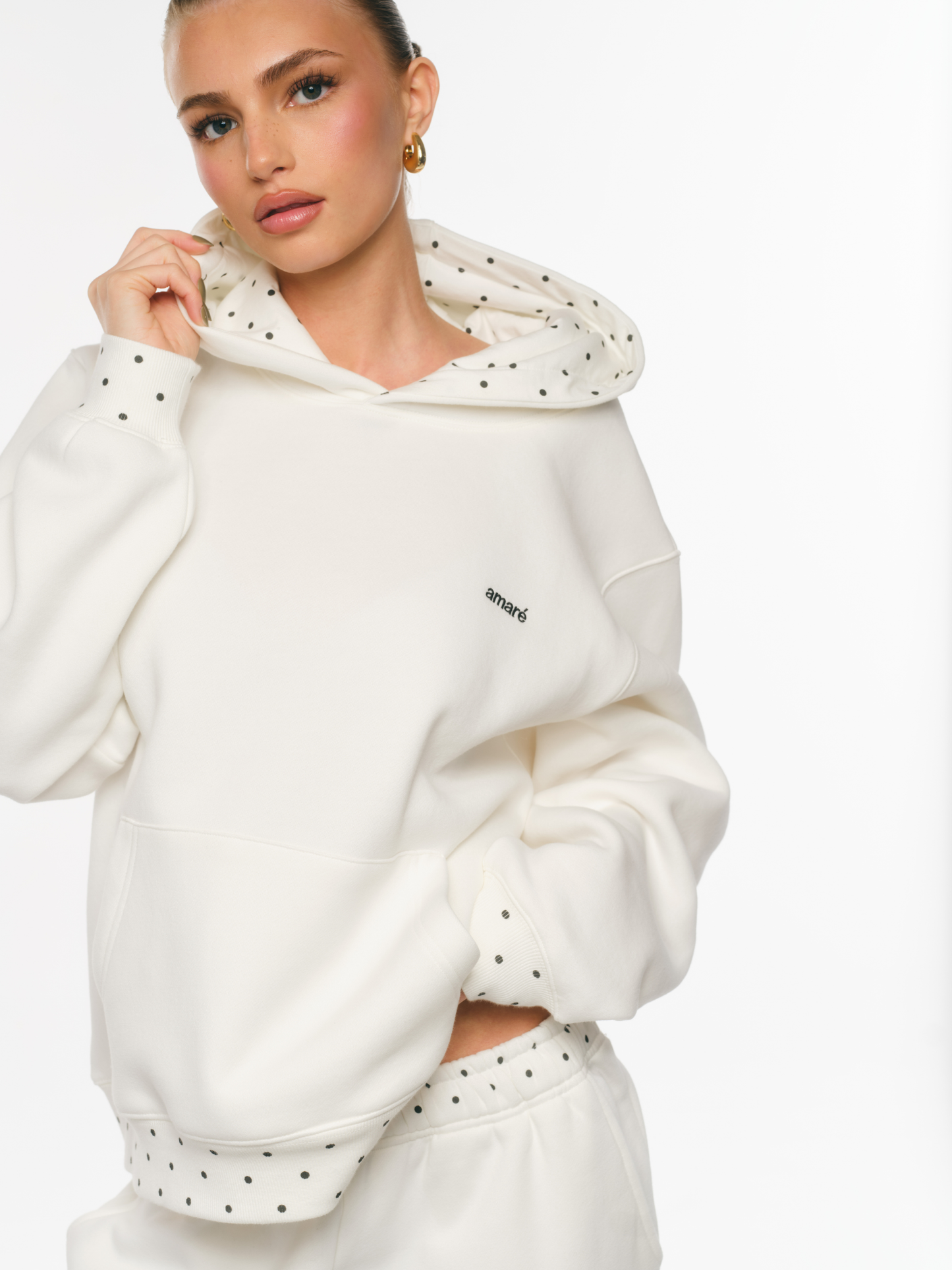 POLKA DOT HOODIE (SOFT WHITE) – amaré